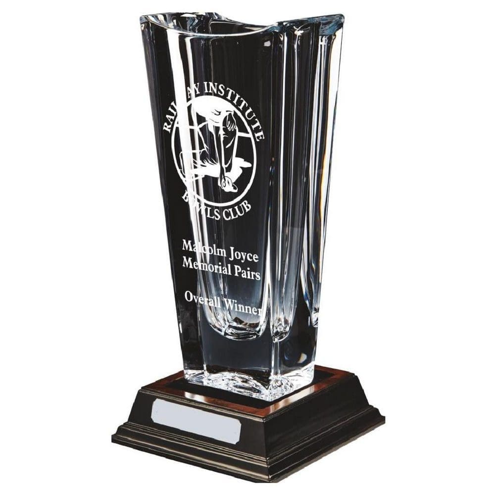 Large Crystal Vase Award On Wood Base (Bohemia 'Crystalite') - Roger ...