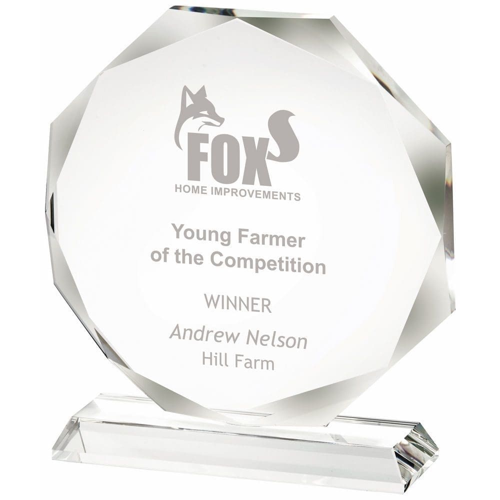 Crystal Octagonal Stand Award - Roger Brown Trophies & Engraving